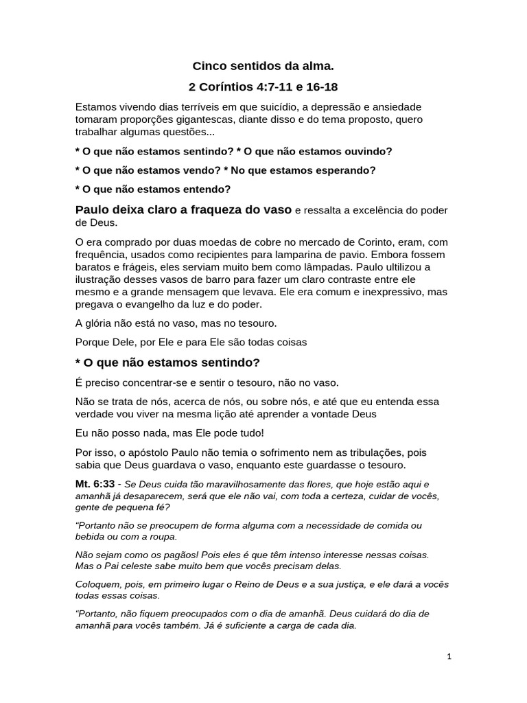 Cinco Sentidos da Alma e a Esperança em Deus | PDF | Deus | Apóstolo Paulo
