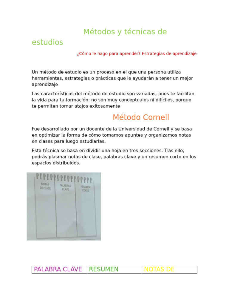 Metodo Cornell | PDF | Aprendizaje | Cognición
