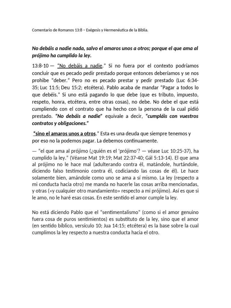 Exégesis de Romanos 13:8-14: Amor y Luz | PDF | Amor | Cristo (título)