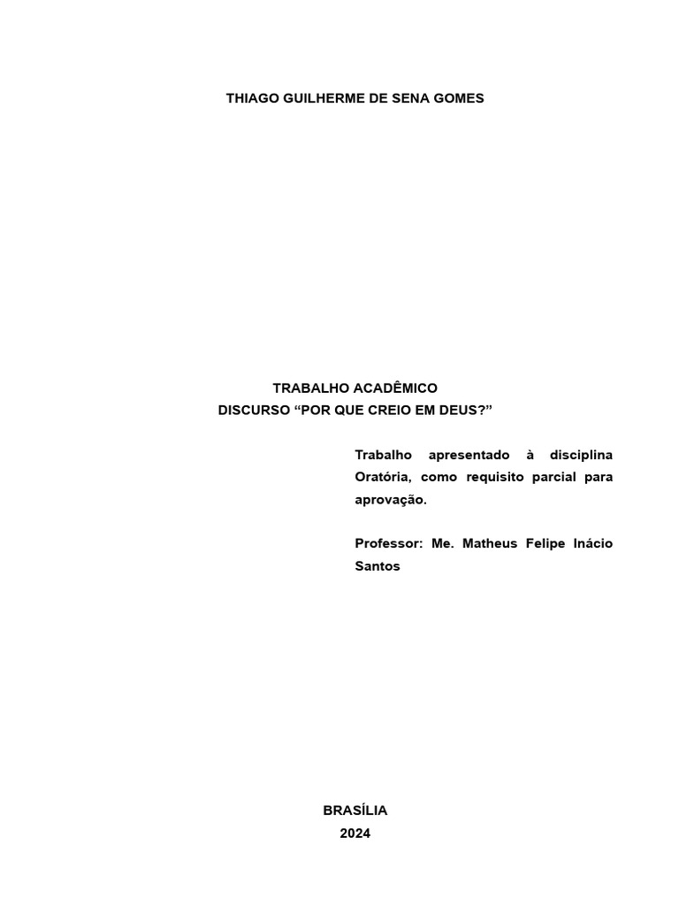 Discurso - Por Que Creio Em Deus_ - Thiago Sena | PDF | Amor | Deus