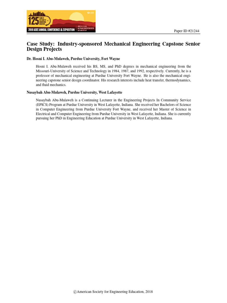 Case Study Industry Sponsored Mechanical Engineering Capstone Senior Design Projects | PDF ...