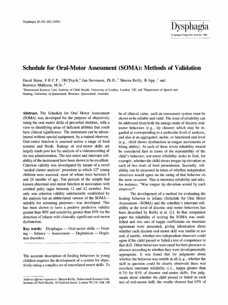 Validating the Schedule for Oral-Motor Assessment | PDF | Validity ...