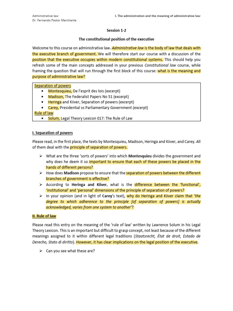 Session 1-2 The Constitutional Position of The Executive | PDF ...