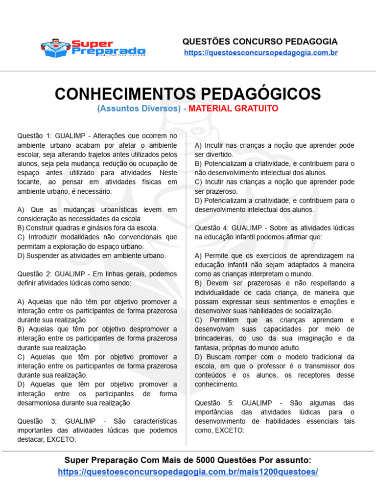 #30 Questões de Provas (Ano 2022) - Questões Concurso Pedagogia | PDF | Pedagogia | Aprendizado