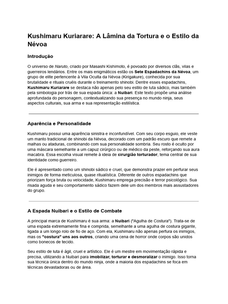 Kushimaru Kuriarare e a Espada Nuibari | PDF | Ninja | Espada