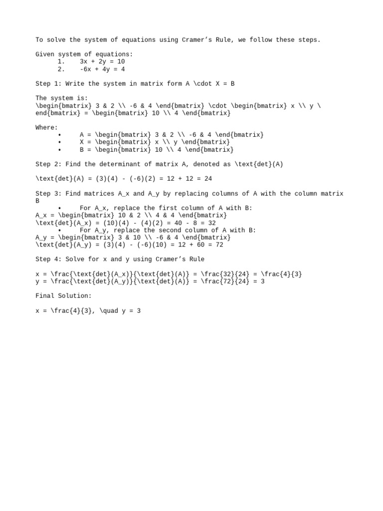 Cramer's Rule: Solving 2x2 Systems | PDF