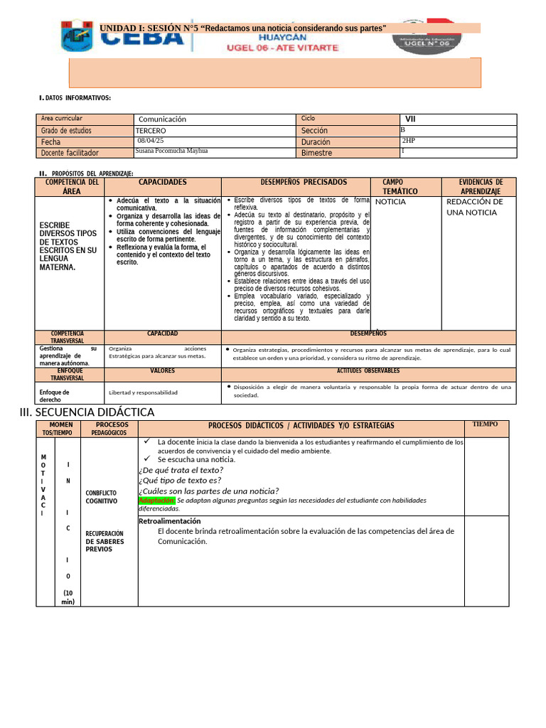Sesion N6 - 3ro Sec. | PDF | Aprendizaje | Evaluación