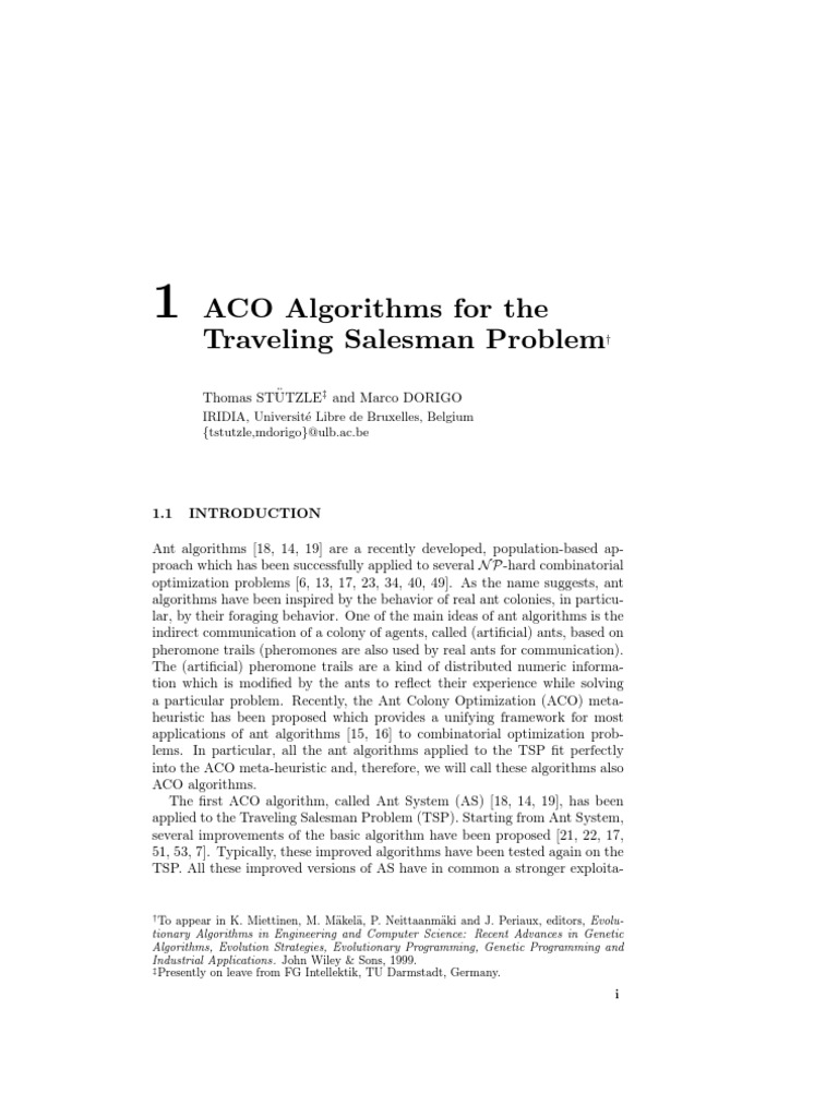 ACO Algorithms For The Traveling Salesman Problem: IRIDIA, Universit e Libre de Bruxelles ...
