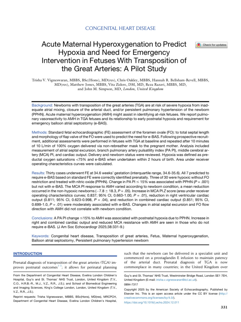 Acute Maternal Hyperoxygenation To Predict Hypoxia Pdf Fetus Cardiovascular System