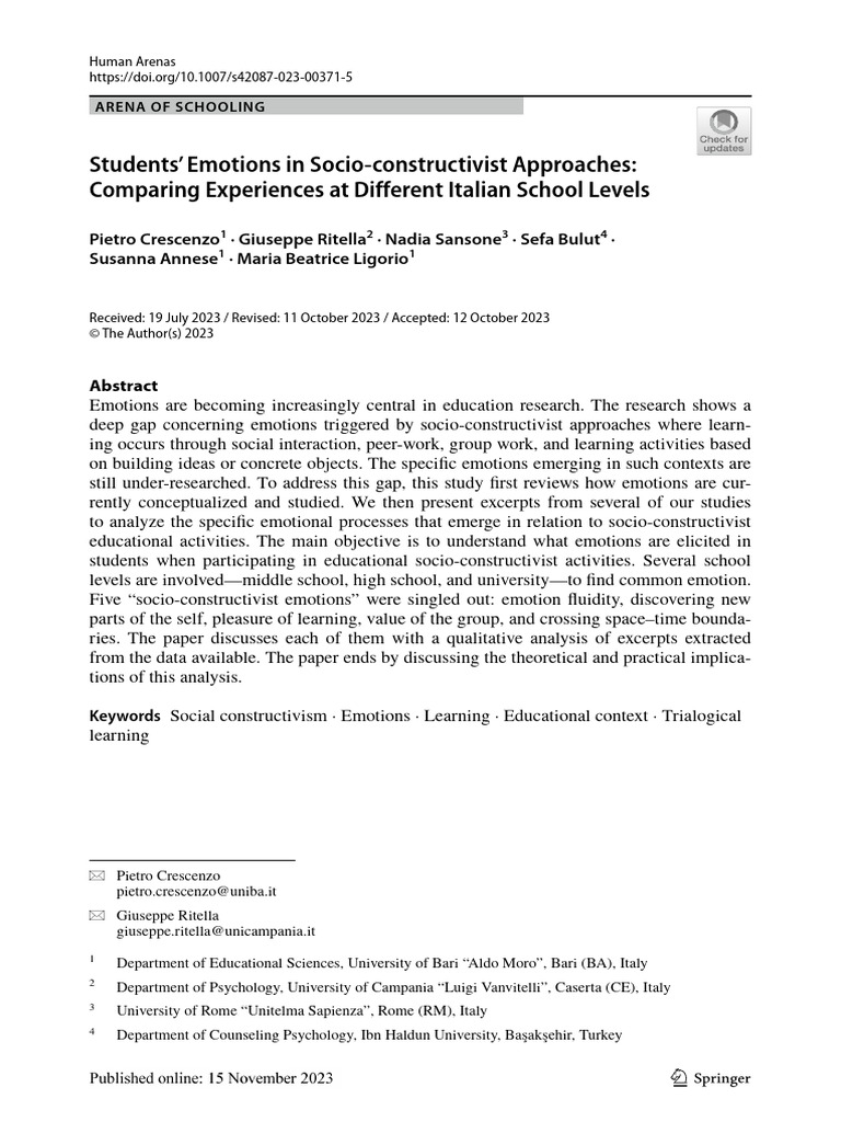 Students Emotions in Socio-Constructivist Approaches Comparing ...