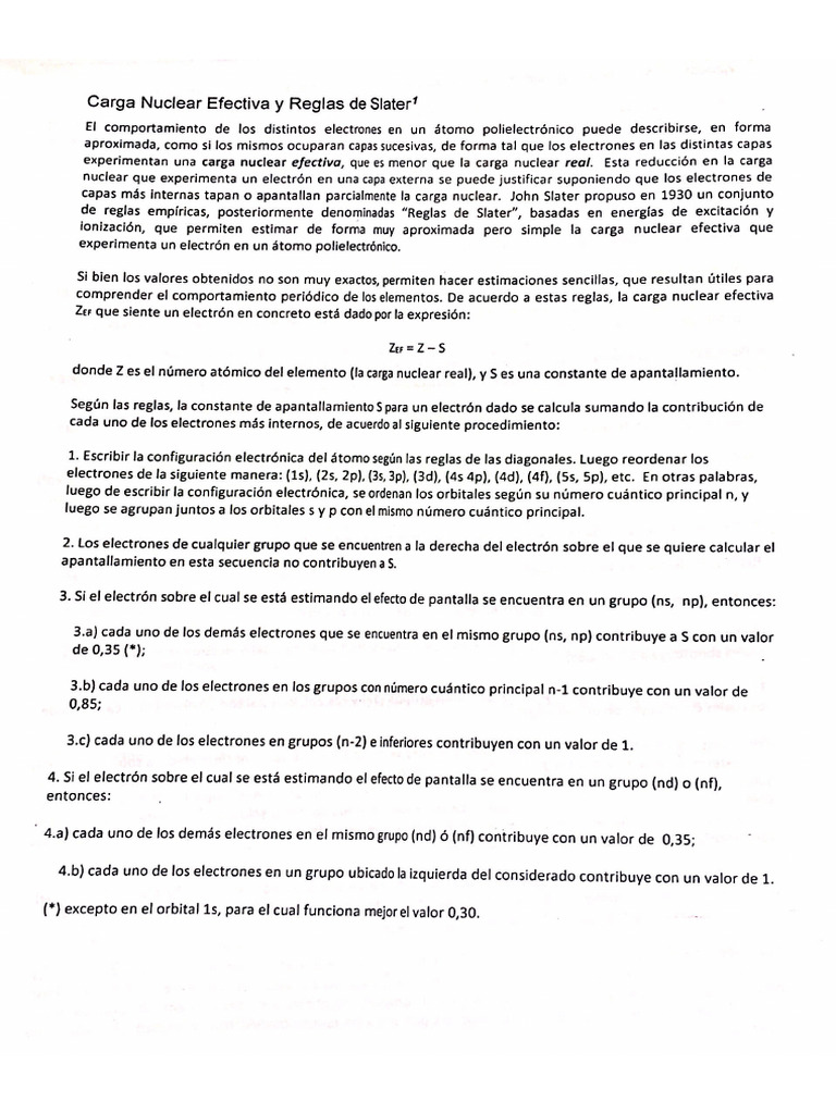 Carga Nuclear Efectiva y Reglas de Slater | PDF