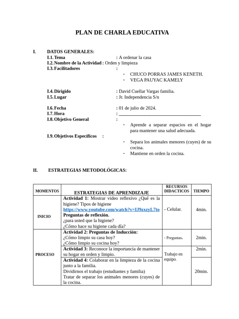 PLAN DE CHARLA EDUCATIVo | PDF | Aprendizaje | Cognición