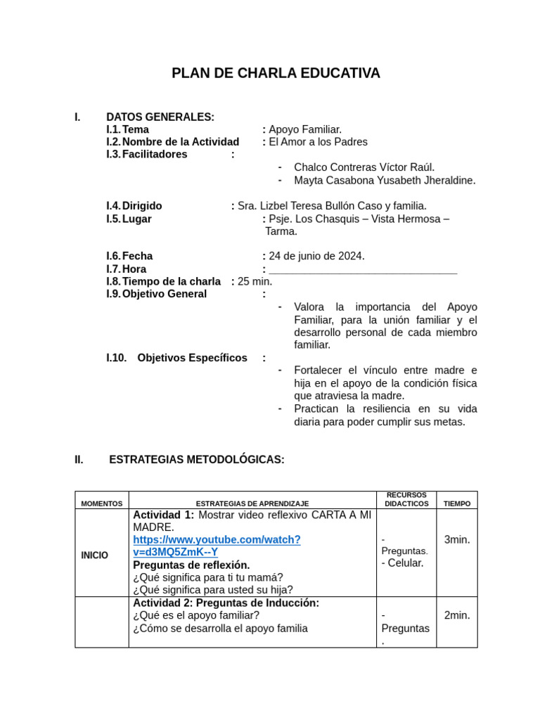 Plan de Charla Educativa en Salud | PDF | Aprendizaje | Modificación de comportamiento