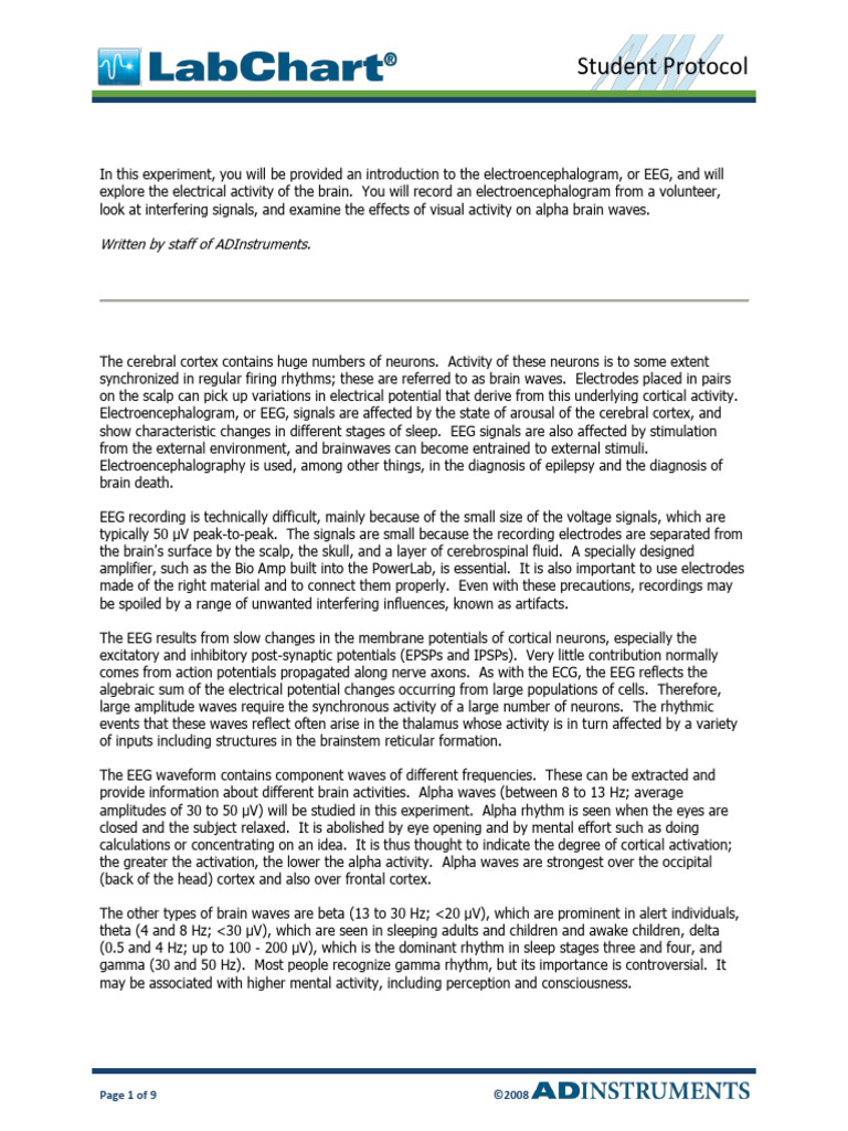 Electroencephalography (EEG) Student Protocol | PDF | Electroencephalography | Neural Oscillation