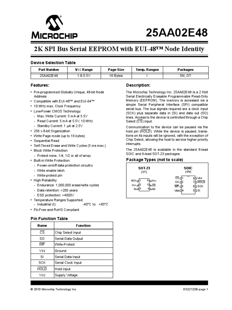 25AA02E48 Spi Bus Serial EEPROM | PDF | Pic Microcontroller | Computer Data