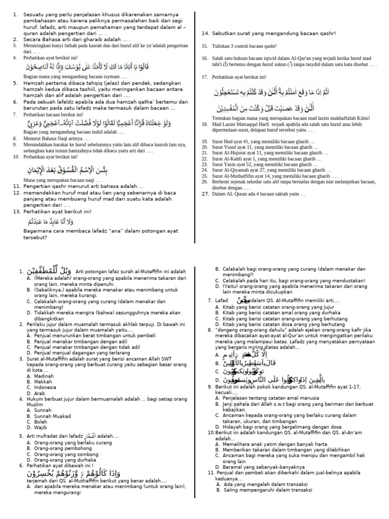 Al Quran Hadist Kelas 9 Soal | PDF