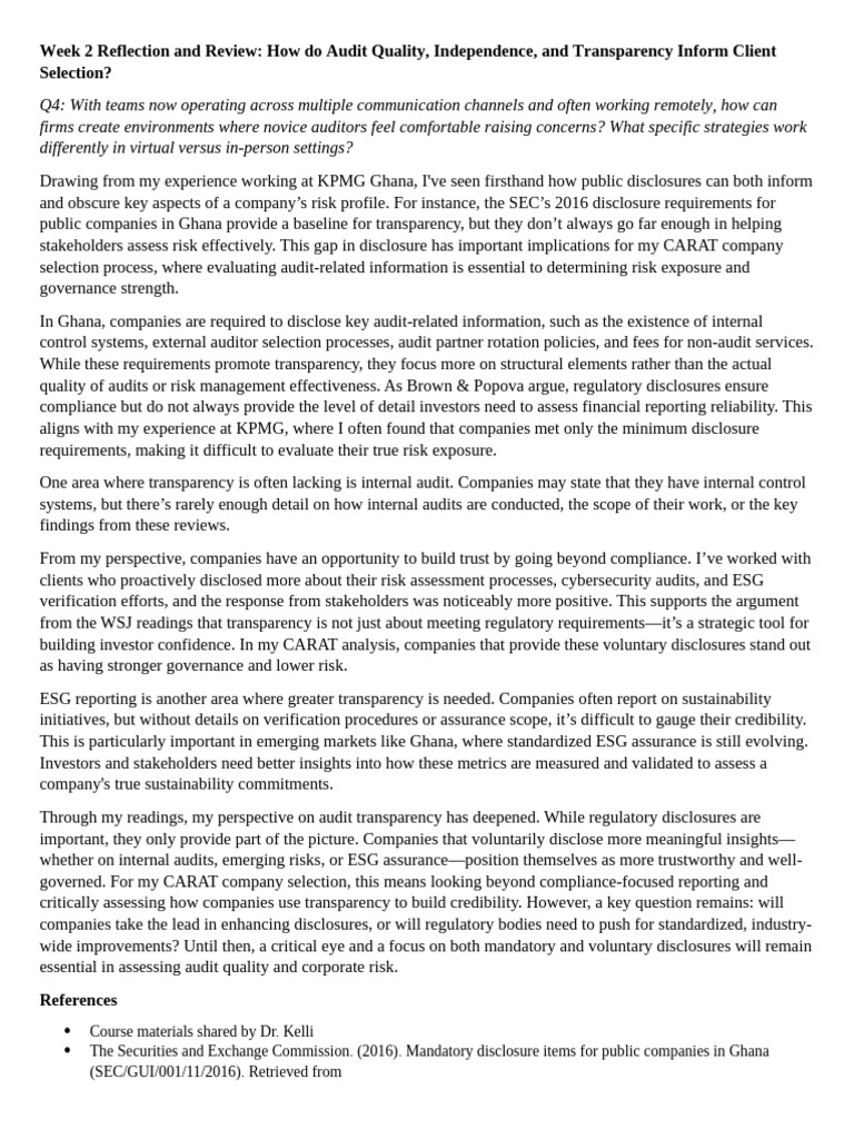 Week 2 Reflection and Review | PDF | Audit | Internal Audit