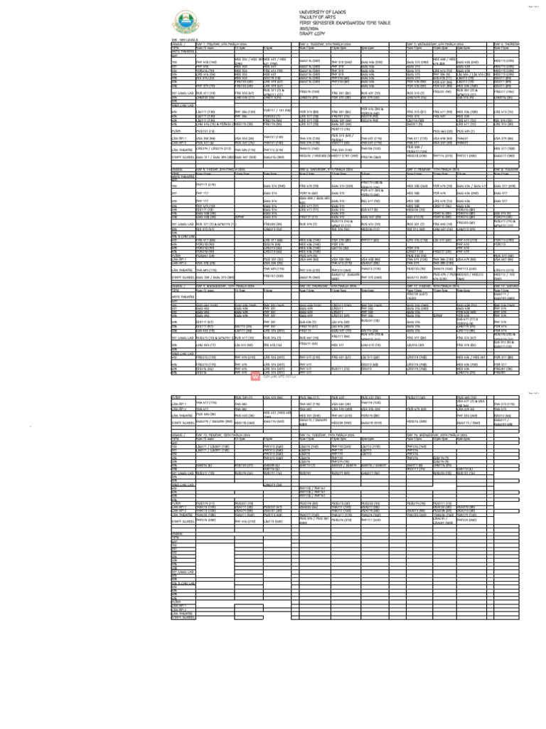 100 - 500 Level Faculty of Arts 2023-2024 First Semester Exam Time ...