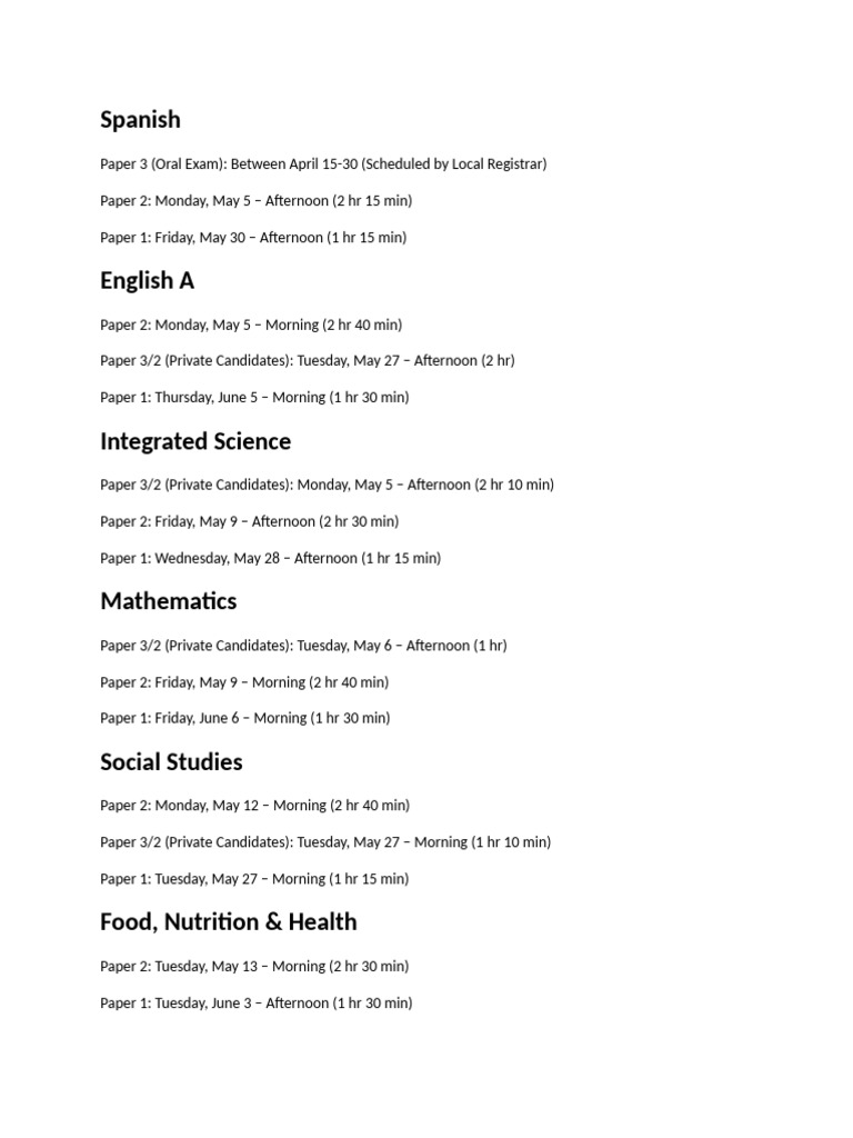 CSEC Timetable | PDF