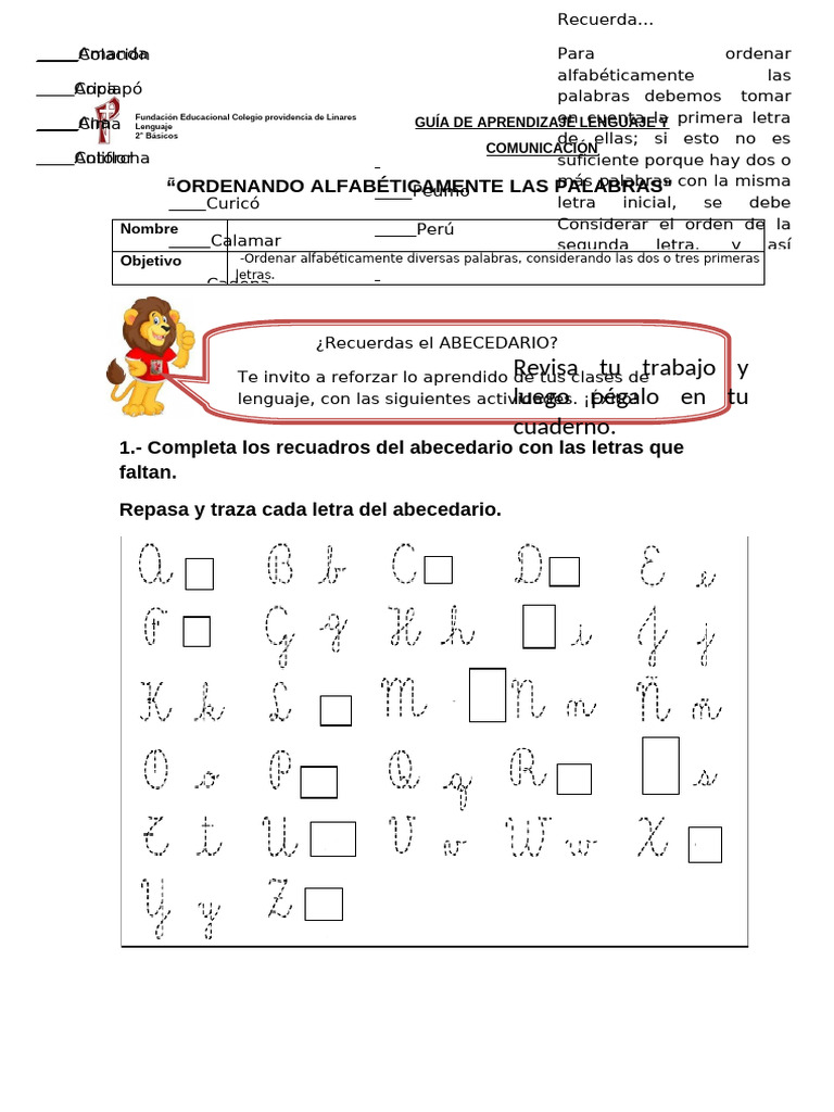 Guía orden alfabético | PDF | Comunicación humana | Ortografía