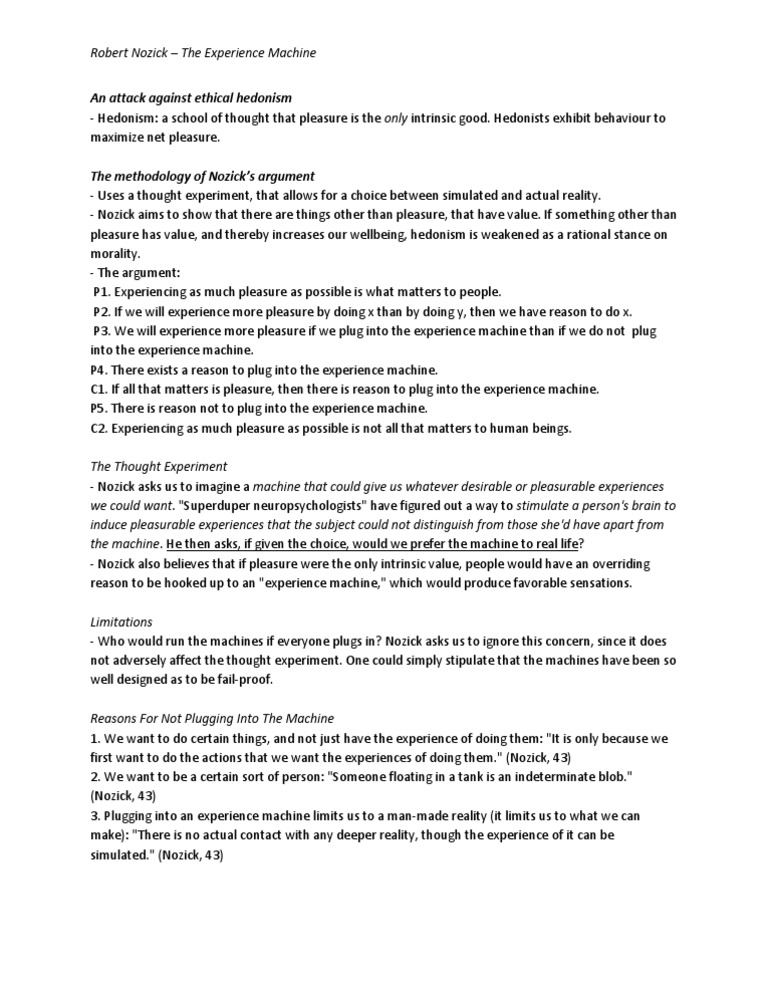 Robert Nozick - The Experience Machine | PDF | Philosophical Works ...