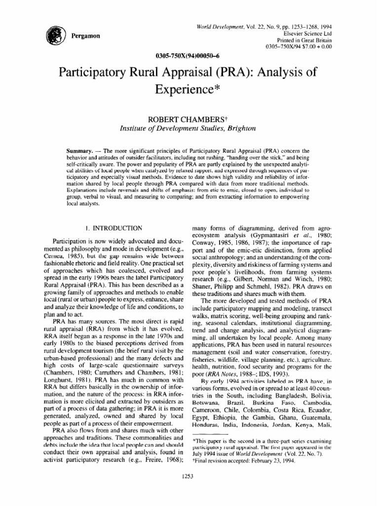 Participatory Rural Appraisal PRA Analys | PDF