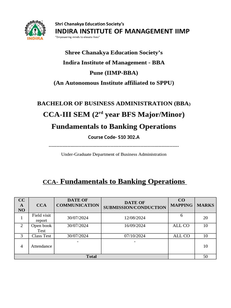 Fundamentals To Banking Operations CCA PLAN | PDF | Banks | Knowledge