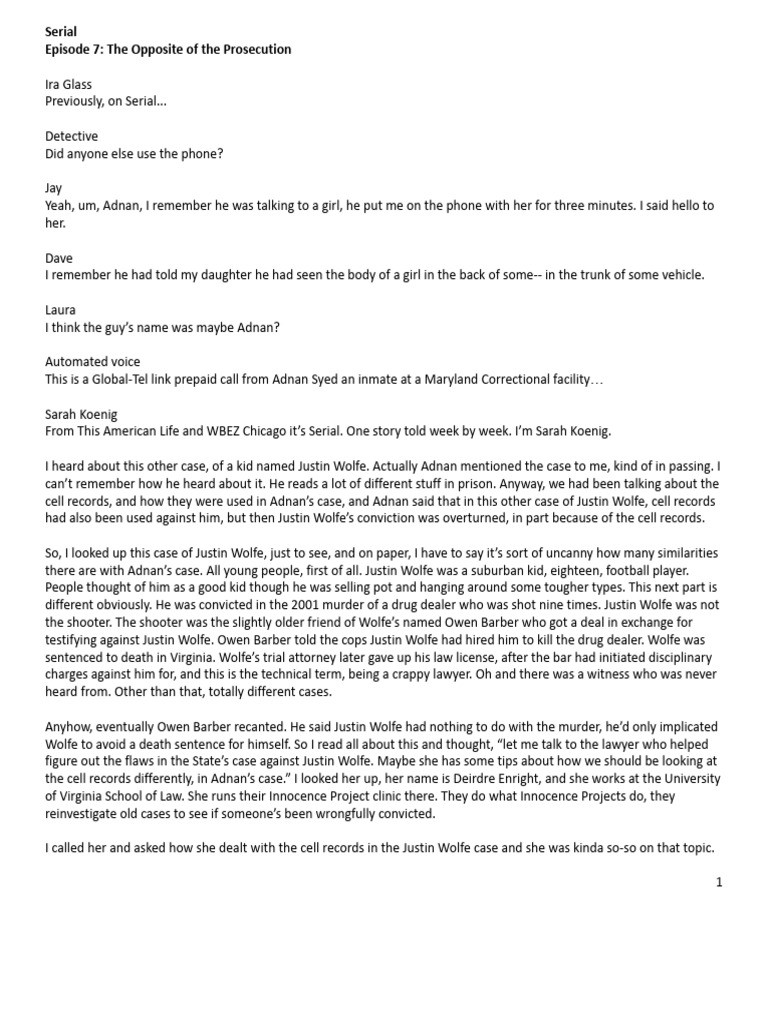Serial Episode 07 Transcript | PDF | Justice | Crime & Violence