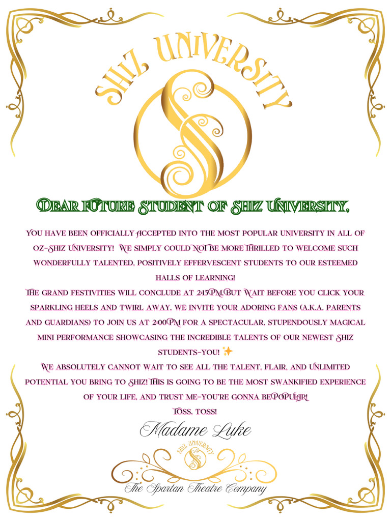 Dear Future Student of Shiz University | PDF