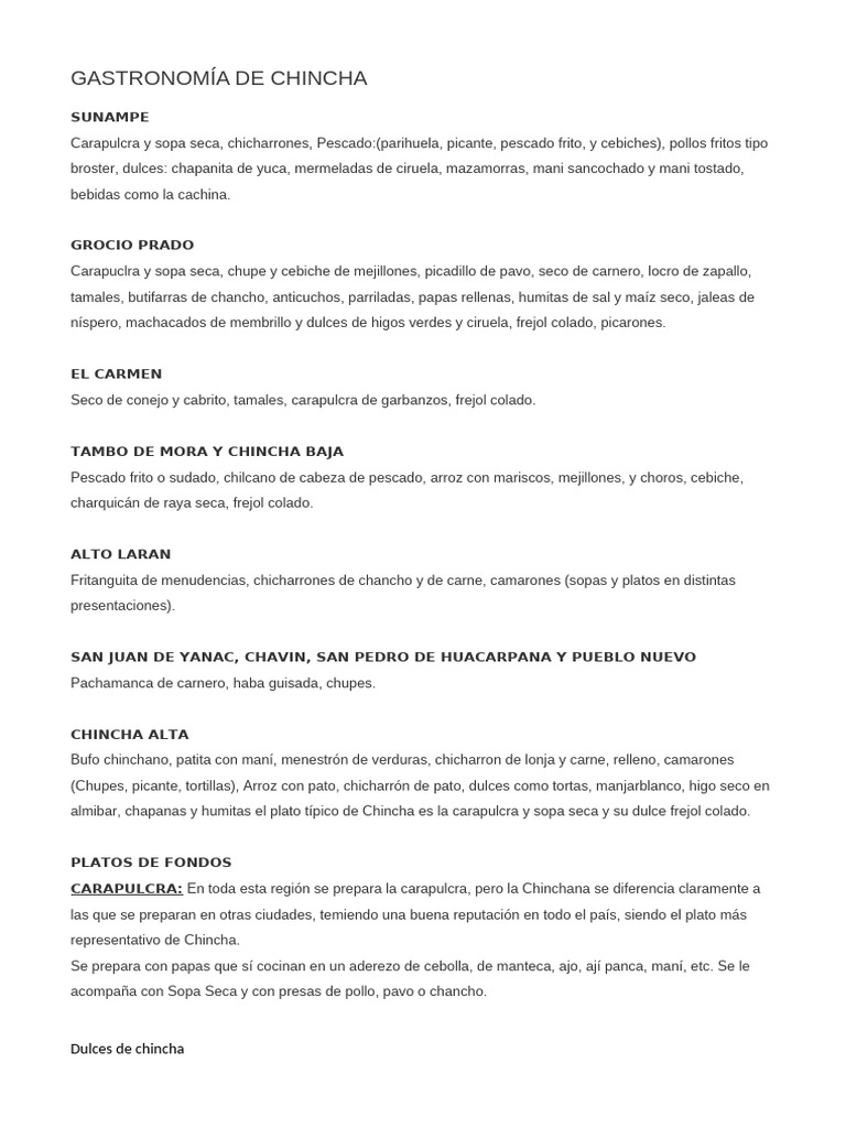Platos Típicos de la Gastronomía Chincha | PDF