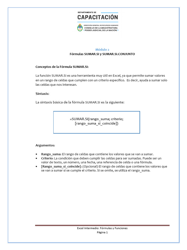 Módulo 2 - Fórmulas SUMAR - SI y SUMAR - SI.CONJUNTO | PDF | Microsoft ...