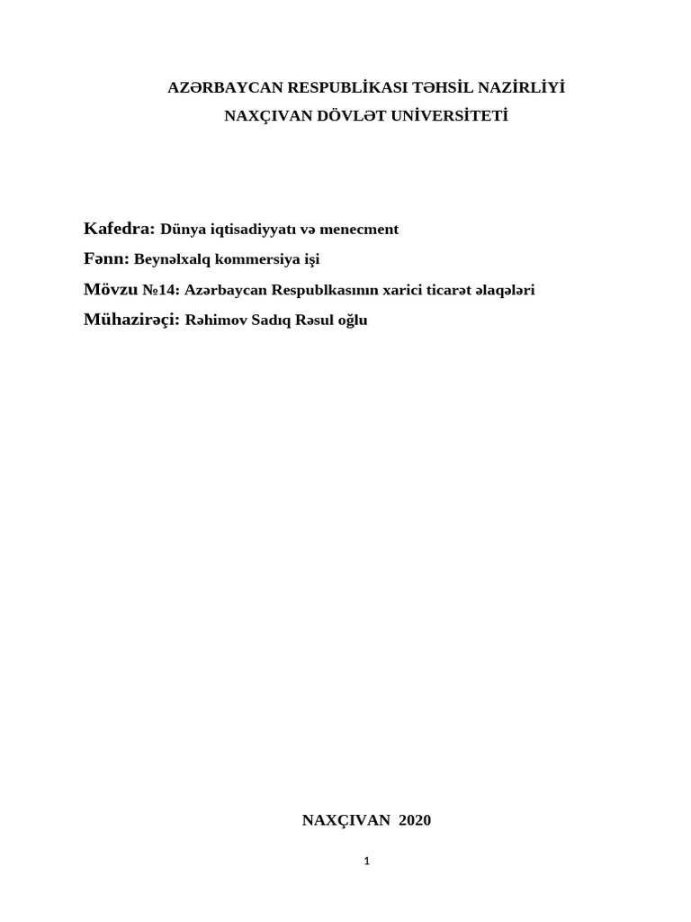 14.az Rbaycan Respublkas N N Xarici Ticar T Laq L Ri | PDF
