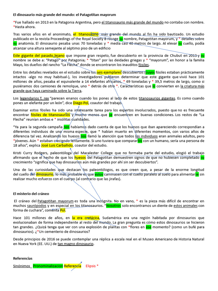 Texto Analizado Cohesión | PDF | Dinosaurios | Paleontología