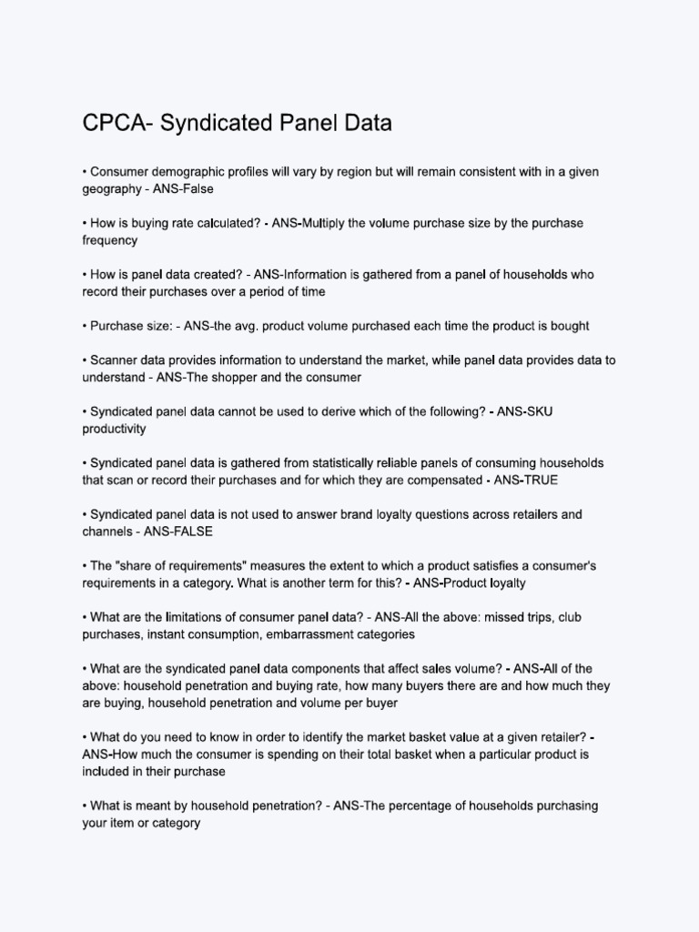 CPCA - Syndicated Panel Data | PDF