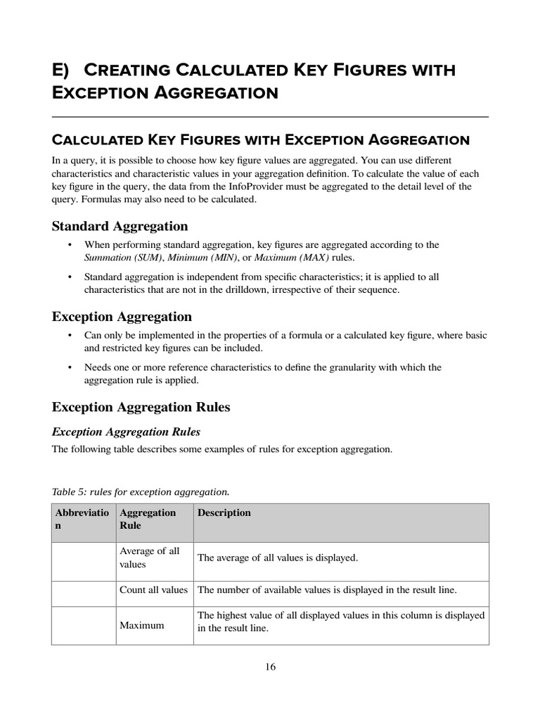 E) Creating Calculated Key Figures With Exception Aggregation | PDF | Summation | Applied ...