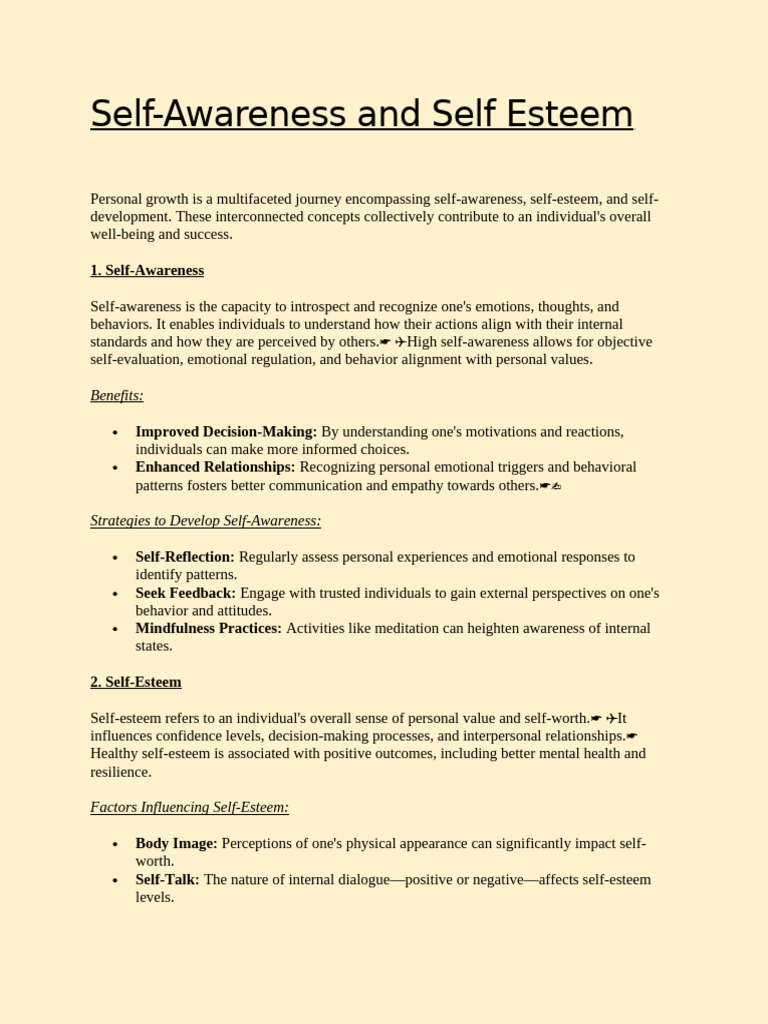 Self Awareness and Self Esteem | PDF | Self Esteem | Personal Development
