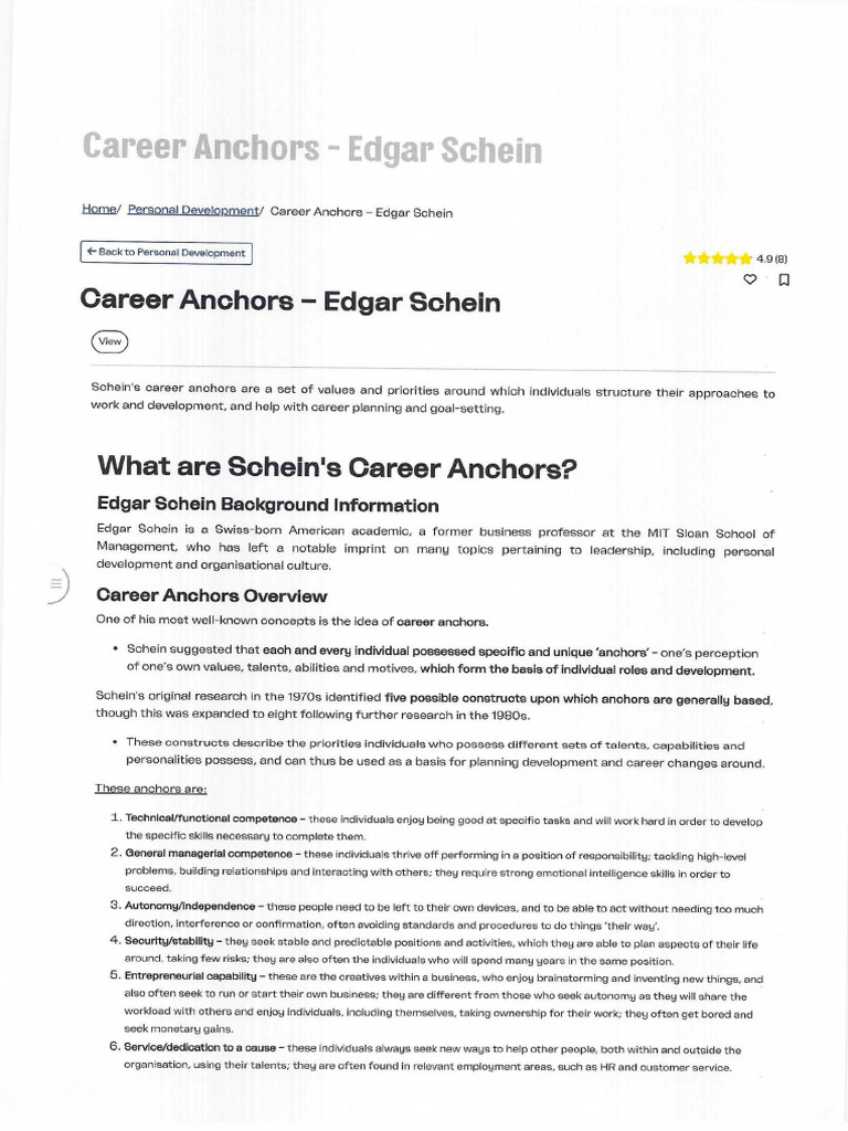Career Anchors - Edgar Shein | PDF | Autonomy | Leadership