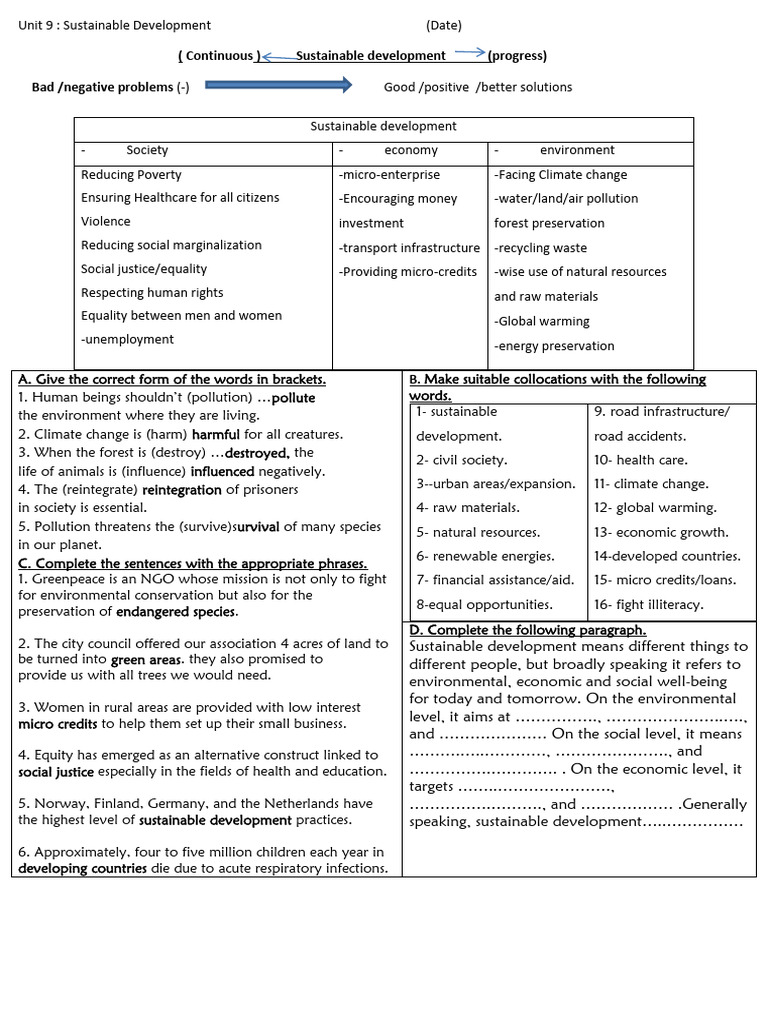 Unit 9 vocabulary sustainable development | PDF | Sustainability ...