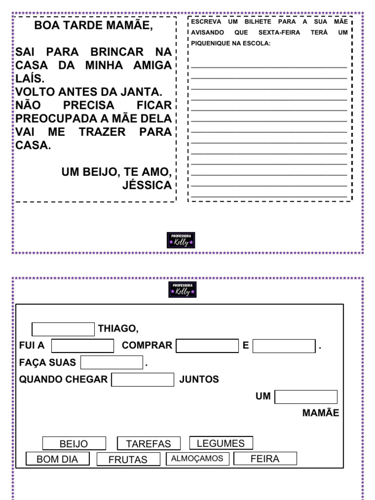 Atividade de Bilhete | PDF