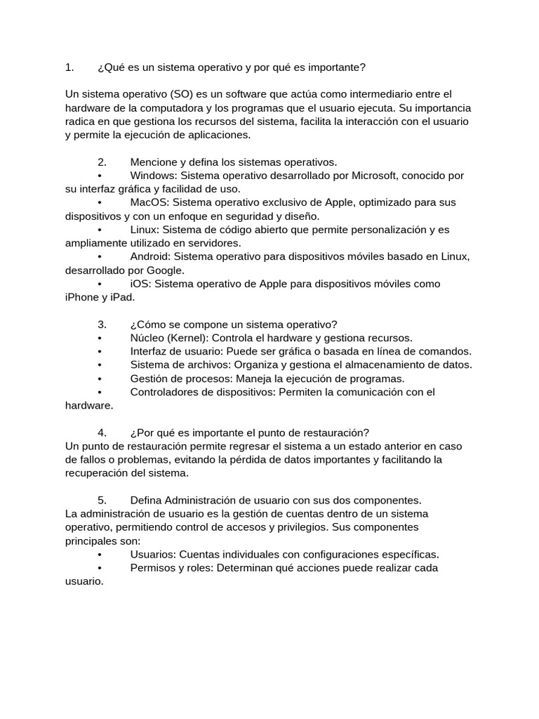 Taller | PDF | Sistema operativo | Kernel (sistema operativo)