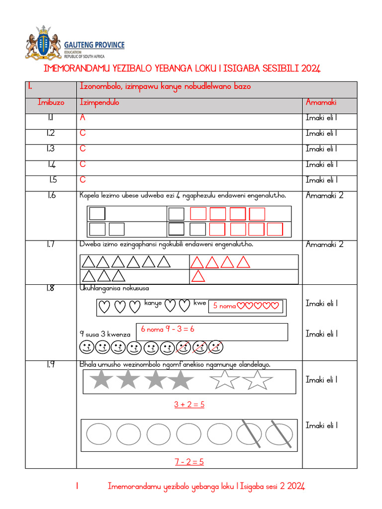 2024 Term 2 IsiZulu Grade 1 Memo (Original) | PDF