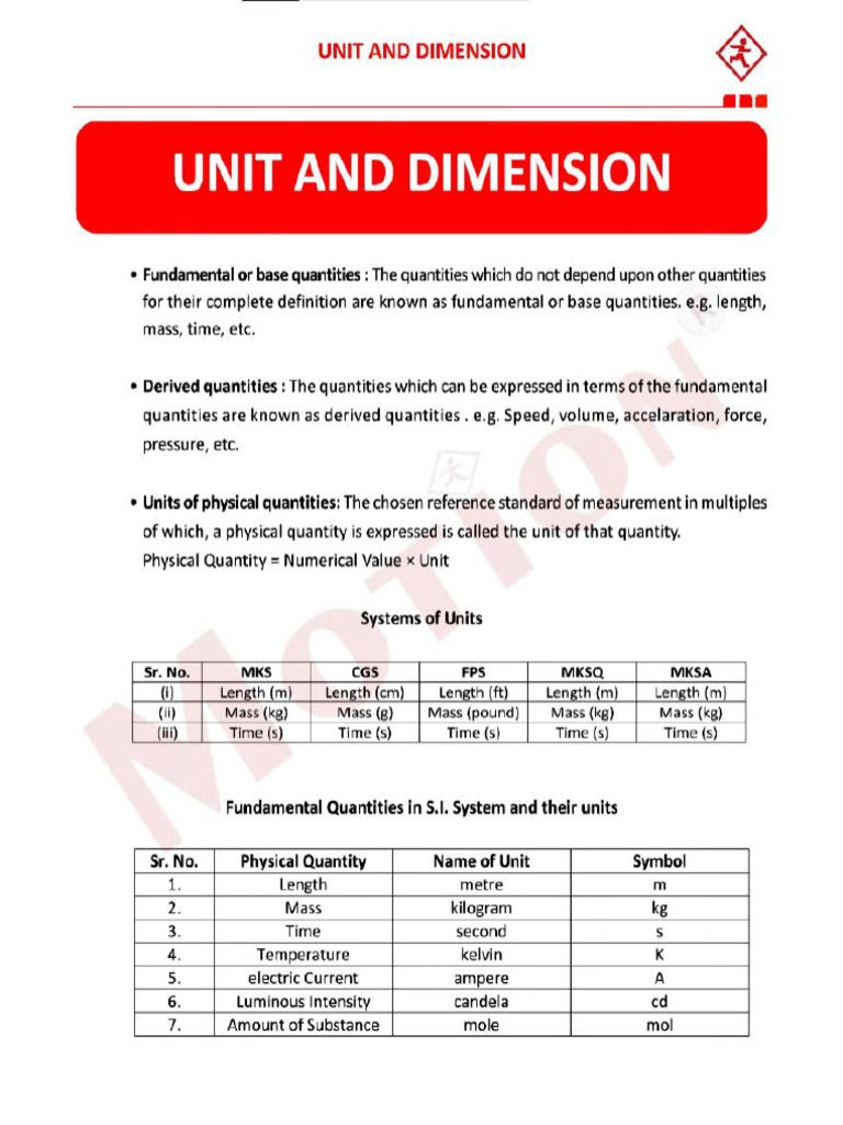 Unit and Dimension | PDF