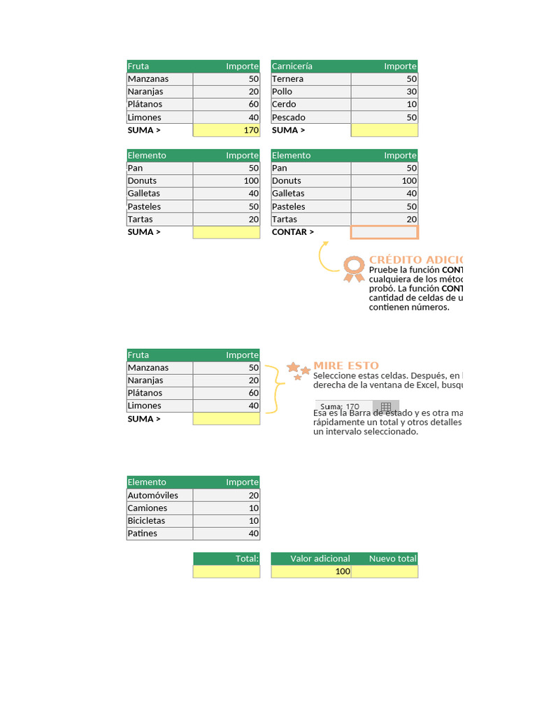 Práctica Funciones Básicas Matemáticas - Semana 13 - Alumnos | PDF | Microsoft Excel | Alimentos