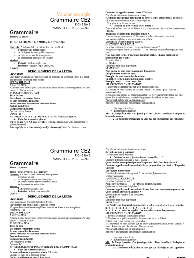 Grammaire CE2 : La Phrase et les Mots | PDF | Genre grammatical ...