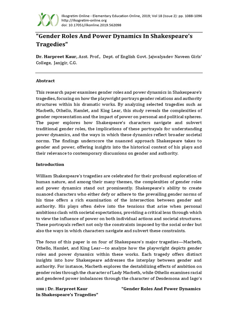 Gender and Power in Shakespeare's Tragedies | PDF | Othello | Gender