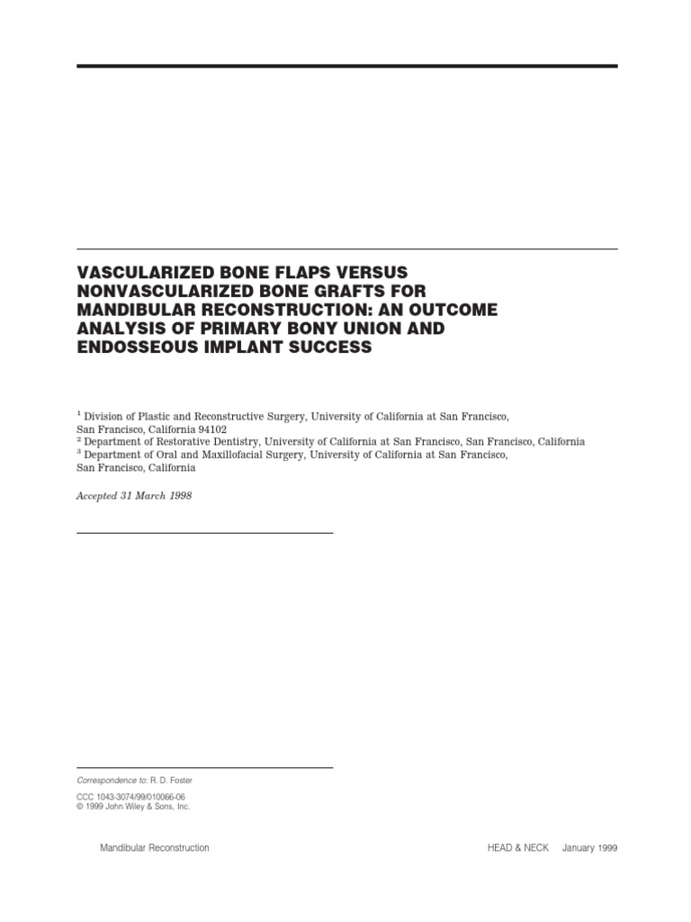 Vascularised Bone Flaps Vs Non Vascularised Bone Grafts | PDF | Dental ...