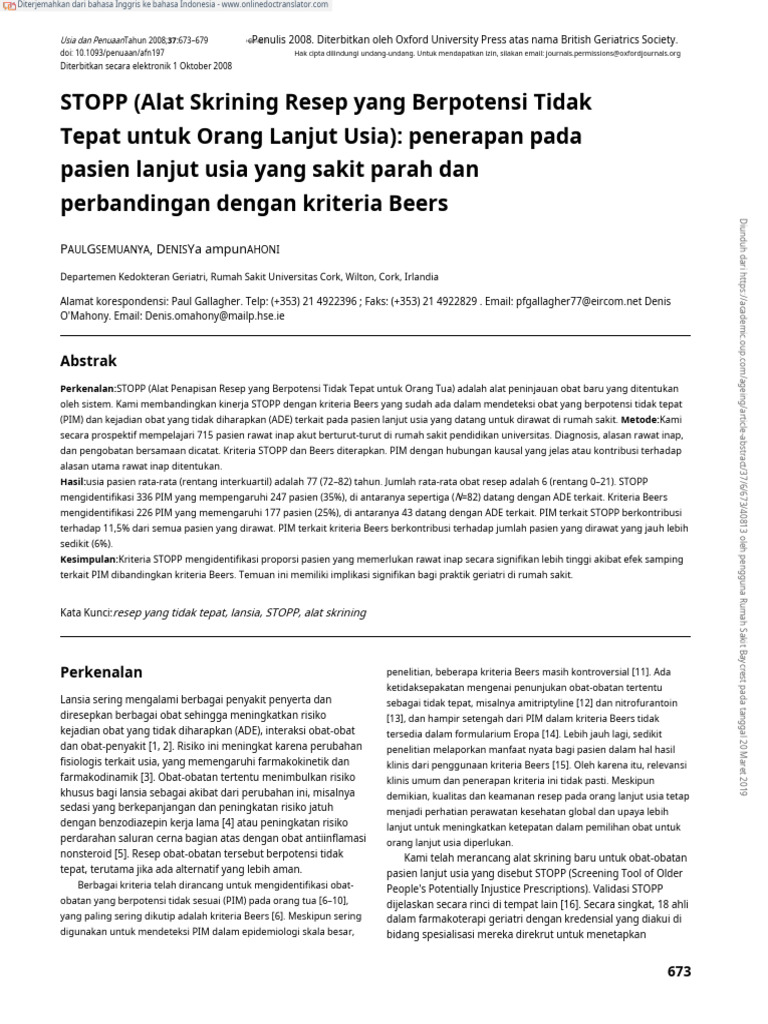 STOPP Screening Tool of Older Persons' Potentially Inappropriate Prescriptions - En.id | PDF