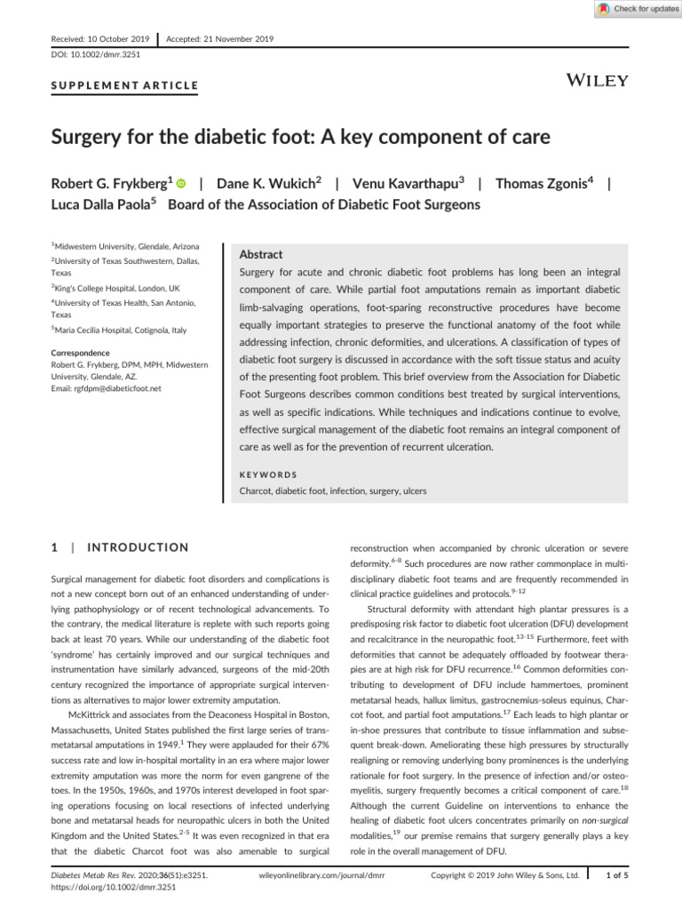 Diabetes Metabolism Res - 2019 - Frykberg - Surgery For The Diabetic ...