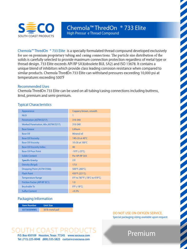 High Pressure Thread Compound 733 Elite | PDF