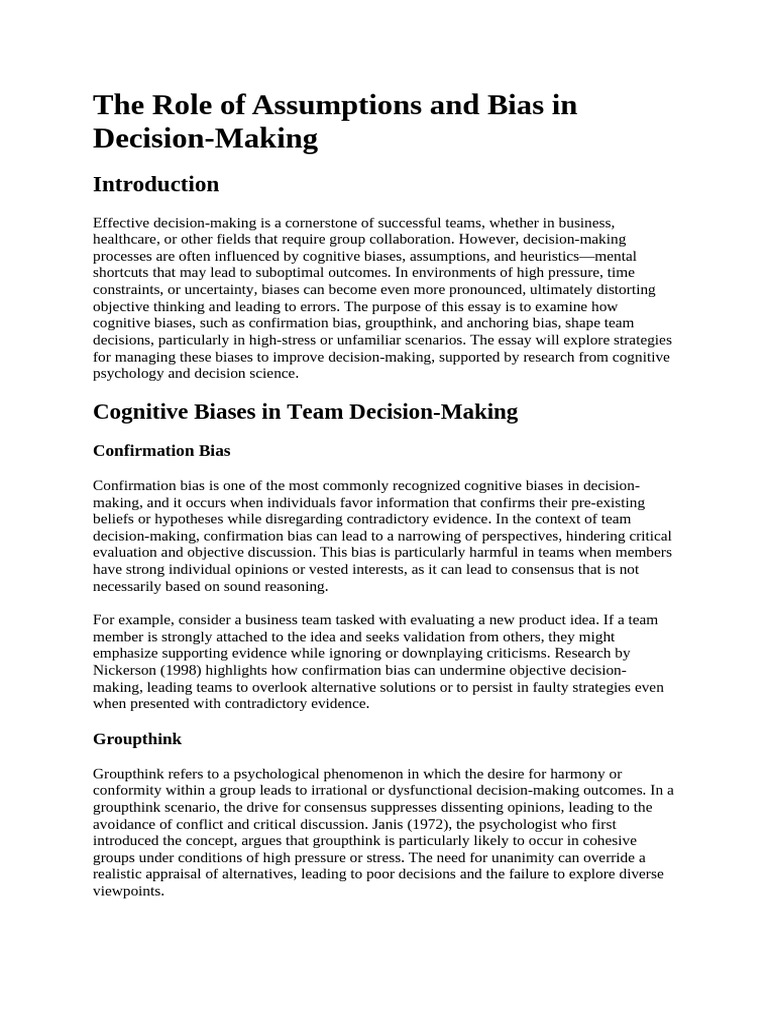 The Role of Assumptions and Bias in Decision | PDF | Decision Making ...
